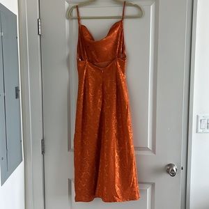 Lulus | Dresses | Lulus Midi Dress Youre My Type Rust Orange Satin ...